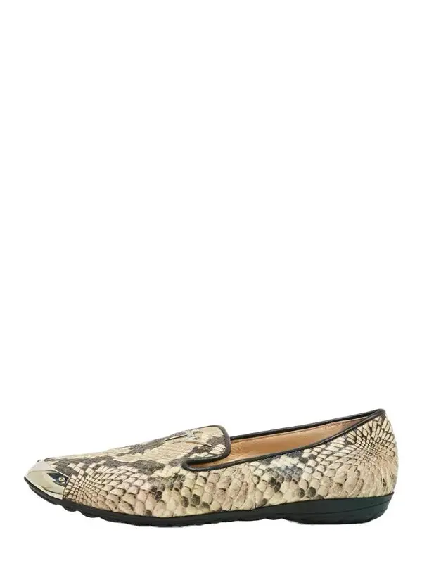 GIUSEPPE ZANOTTI Python-embossed Leather Slippers With Metal Toe Cap - Neutrals