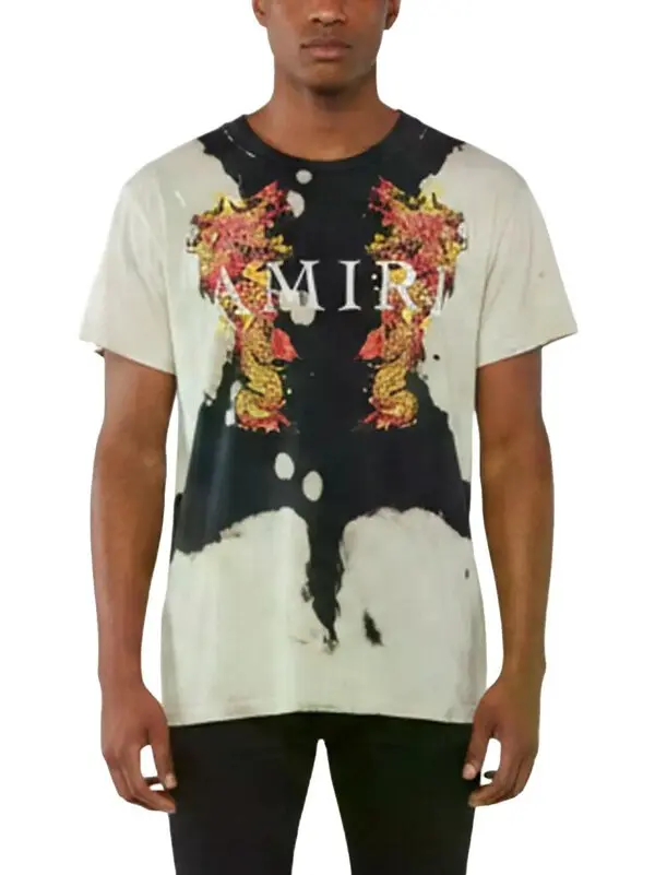 Amiri Dragon-print Distressed T-shirt - Neutrals