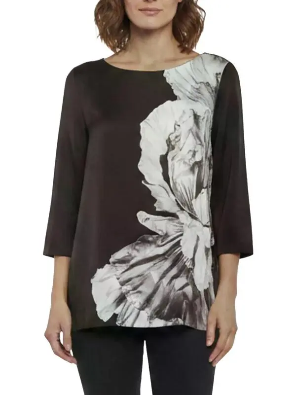 Escada Sport Floral Print Long Sleeve Blouse - Black