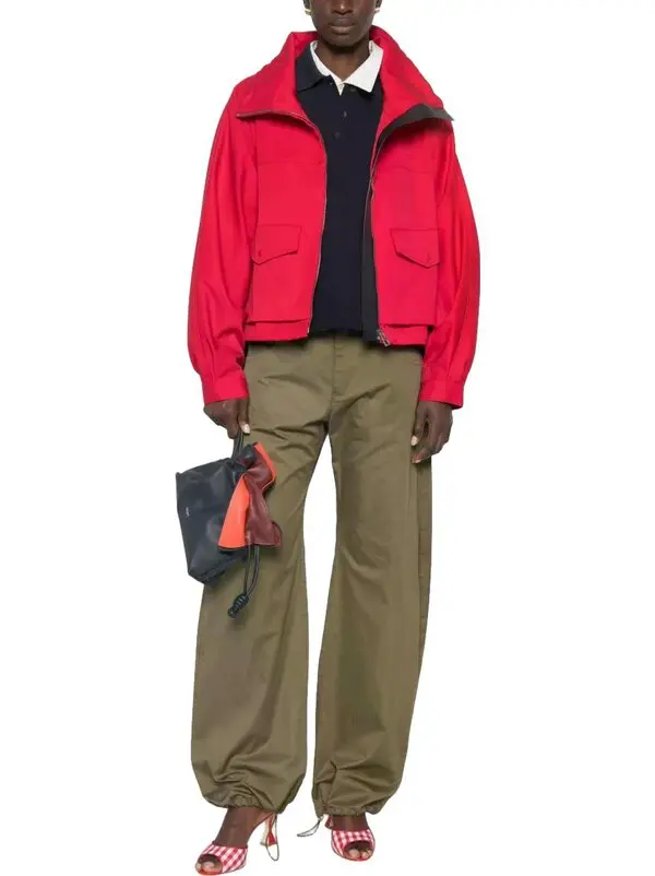 Loewe High Neck Zip-up Jacket With Leather Trims - Red