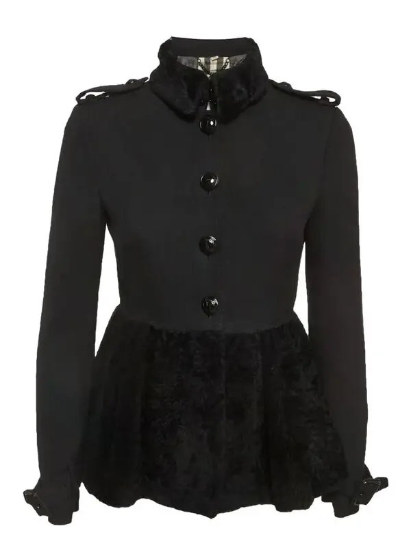 Burberry Shearling-trim Crepe Coat - Black