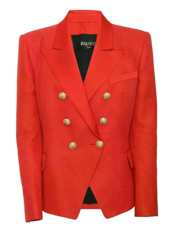 Balmain Textured Double-breasted Blazer - Red