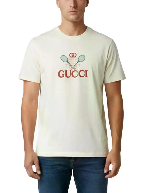 Gucci Tennis Logo-embroidered T-shirt - Neutrals