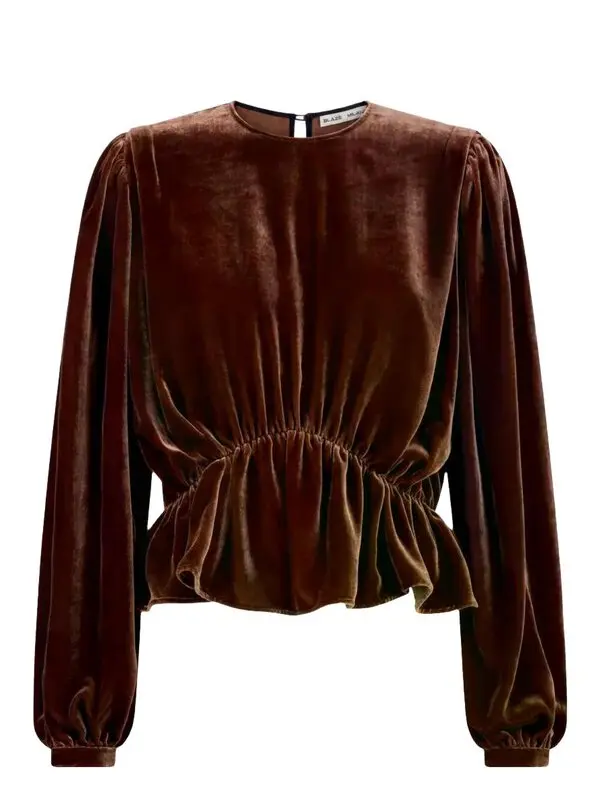 BLAZÉ MILANO Bronze Velvet Peplum Top - Brown