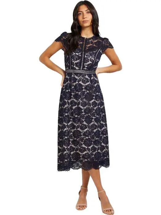 WALLIS Lace Fit And Flare Midi Dress - Navy