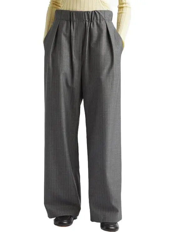 JIL SANDER Pinstriped Pleated Wide Leg Wool Trousers - Koala