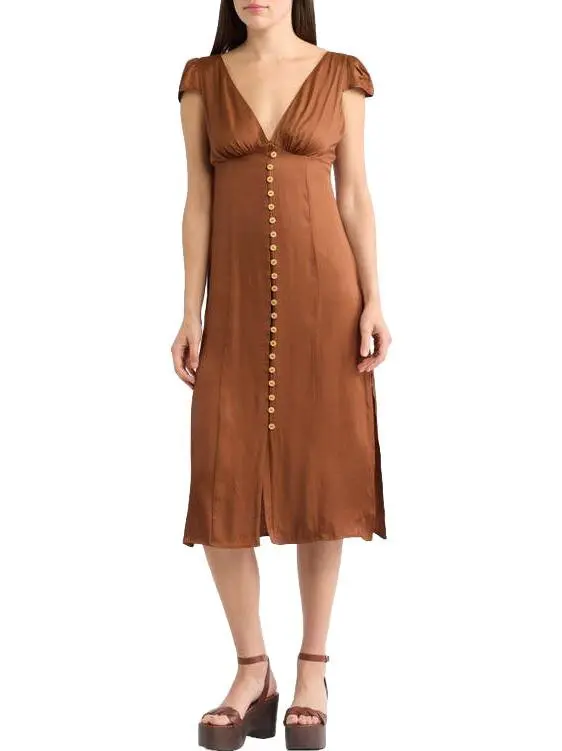 Farm Rio Mixed Scarf Print Voile Dress - Brown
