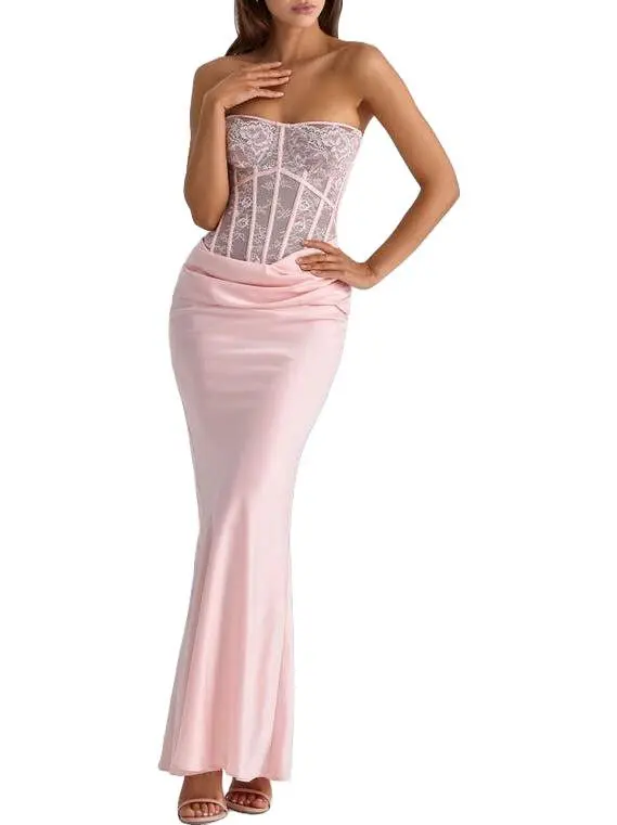 House Of Cb Ayana Strapless Lace & Satin Mermaid Gown - Pink