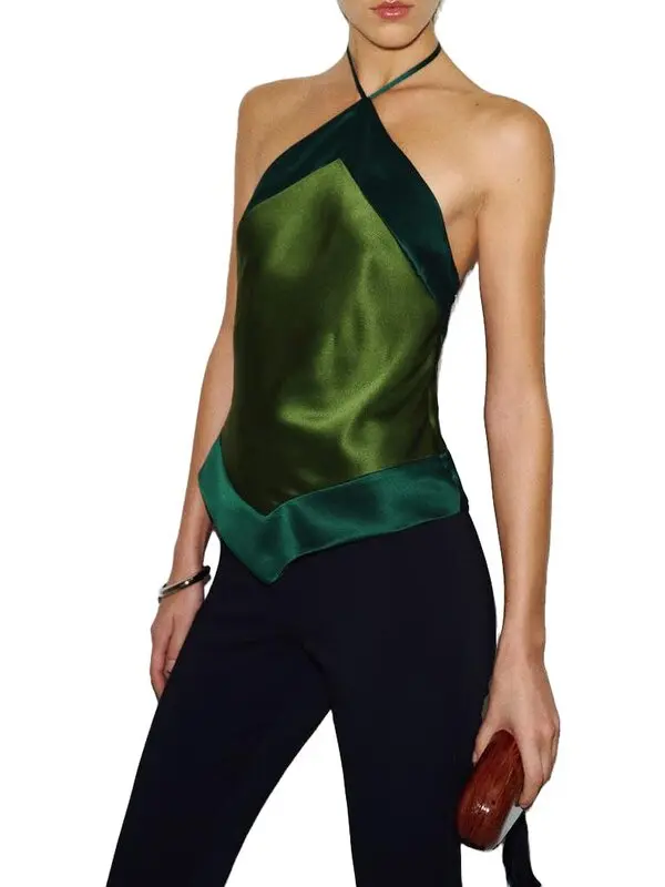 REFORMATION Jillian Silk Halter Top - Topiary