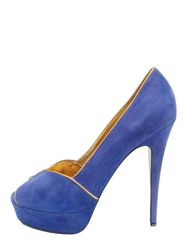 Saint Laurent Suede Peep-toe Platform Stiletto Pumps - Blue