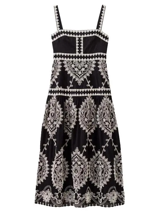 CARTOLINA Adair Embroidered Midi Dress - Noir