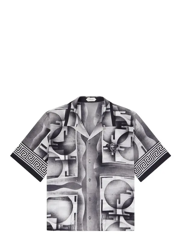 Versace Camp-collar Printed Silk-crepe De Chine Shirt - Black