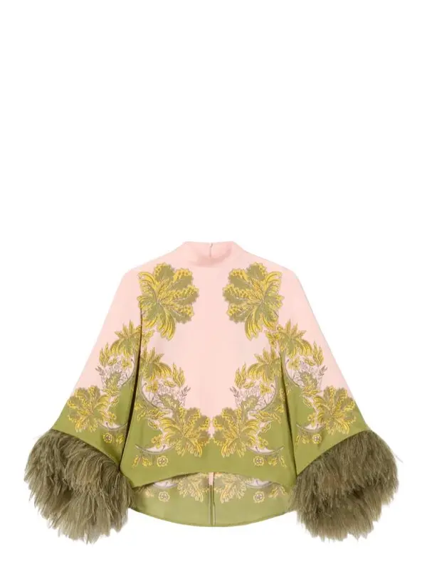 La DoubleJ Make An Exit Top With Ostrich Feather Trim - Pink