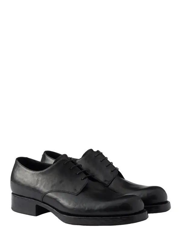 Prada Antiqued Leather Lace-up Shoes - Black