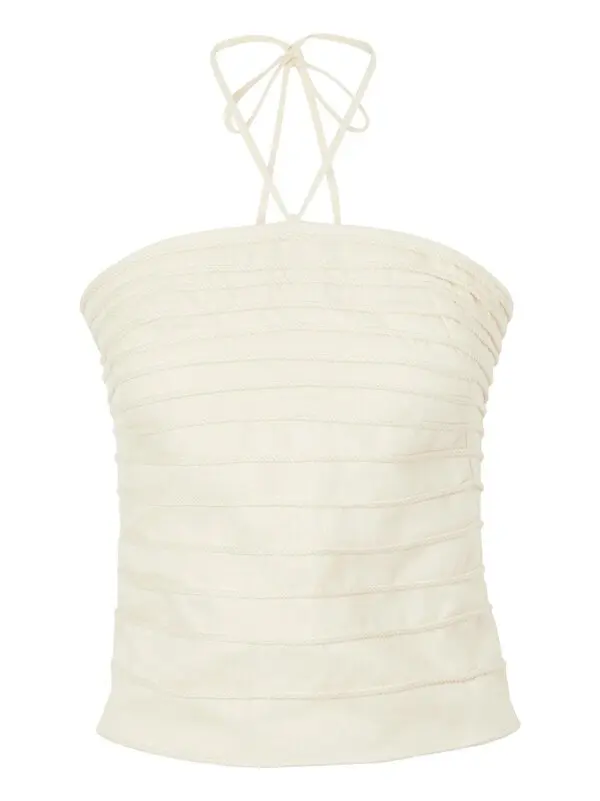 ANDRES OTALORA En Tu Luz Embroidered Linen Bustier - Neutrals