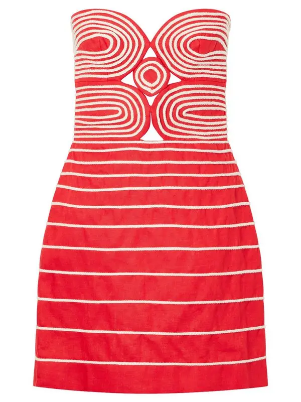 ANDRES OTALORA Muy Poetica Cut-out Embroidered Linen Mini Dress - Red