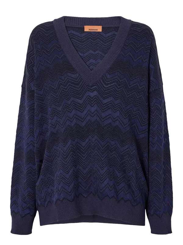 Missoni Striped Crochet-knit V-neck Sweater - Blue