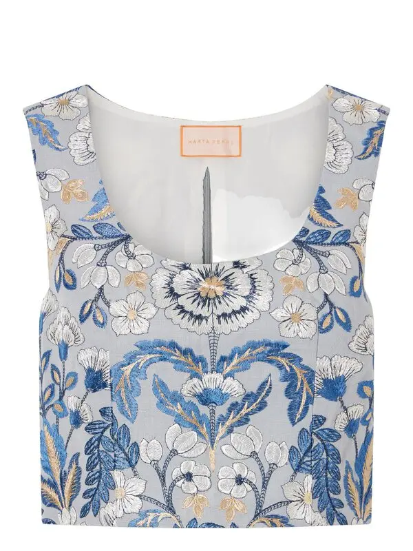 MARTA FERRI Embroidered Woven Blouse - Blue
