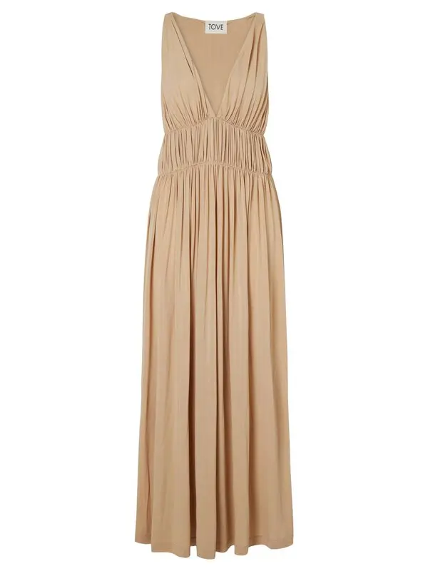 Tove Ouida Gathered Jersey Maxi Dress - Neutrals