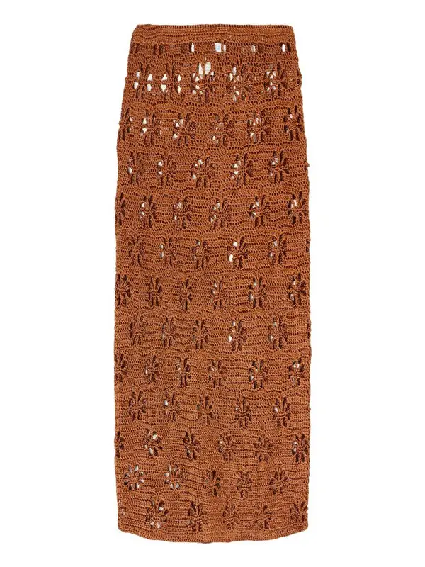 Calle Del Mar Crocheted Midi Skirt - Brown