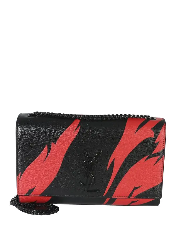 Saint Laurent Red Flame Grain De Poudre Kate Chain Bag - Black