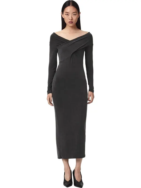 ALLSAINTS Delta Curpo Blend Bodycon Midi Dress - Black