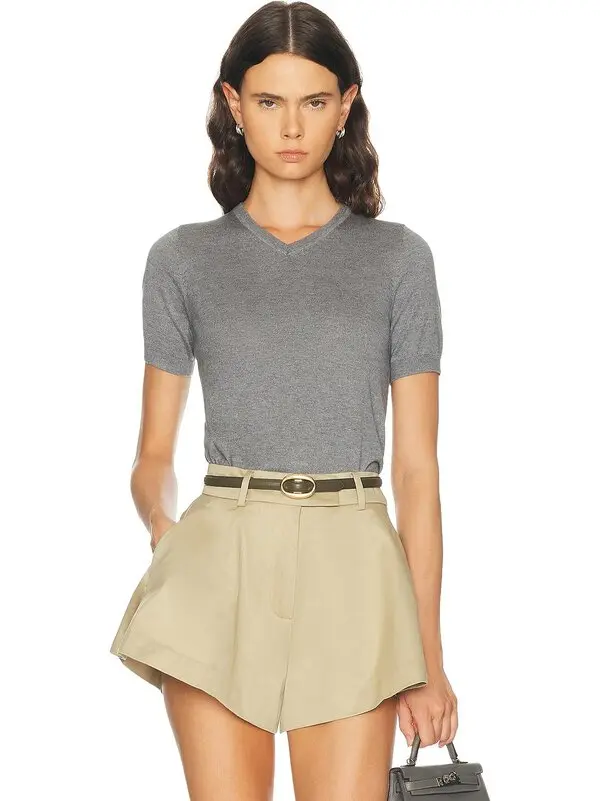 Renggli Silk Cashmere V-neck Knit Tee - Pebble