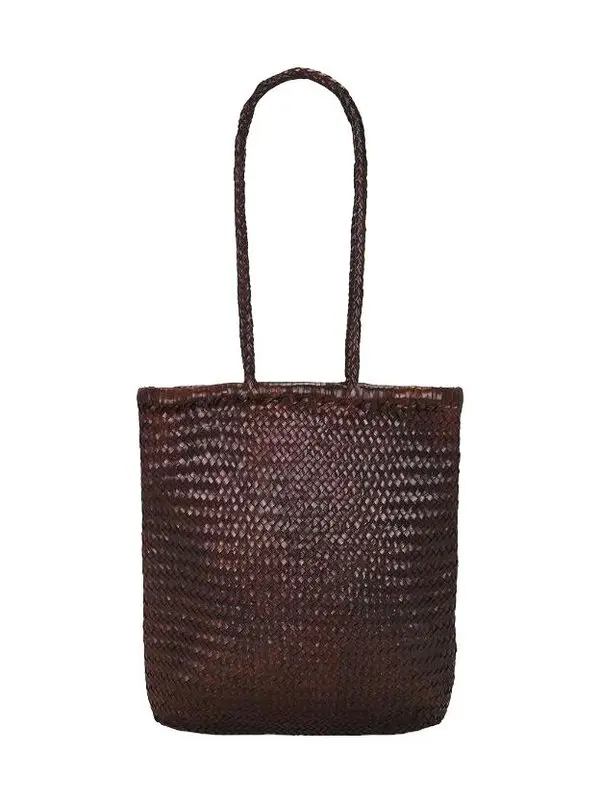 ST. AGNI Woven Leather Tote Bag - Chocolate