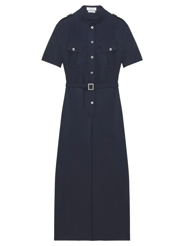 Alexander McQueen Wool Gabardine Uniform Midi Dress - Indigo