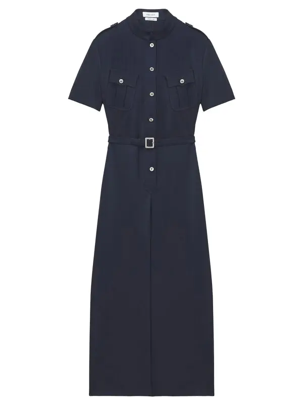 Alexander McQueen Wool Gabardine Uniform Midi Dress - Indigo