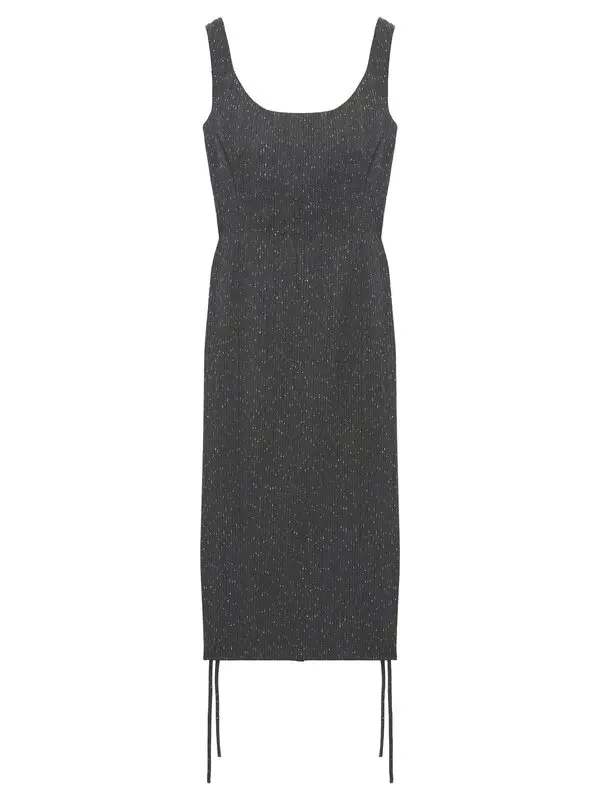 Alexander McQueen Sleeveless Corset Lace Flecked Pinstripe Pencil Dress - Grey