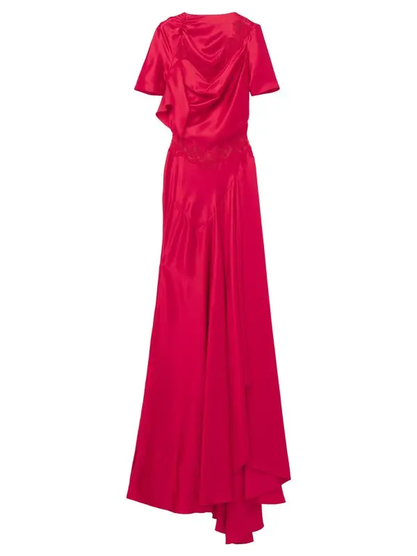 Alexander McQueen Flame Crêpe Back Satin Evening Dress With Lace Trim - Red
