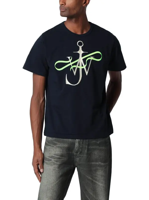 JW Anderson Navy T-shirt With Embroidered Logo - Blue