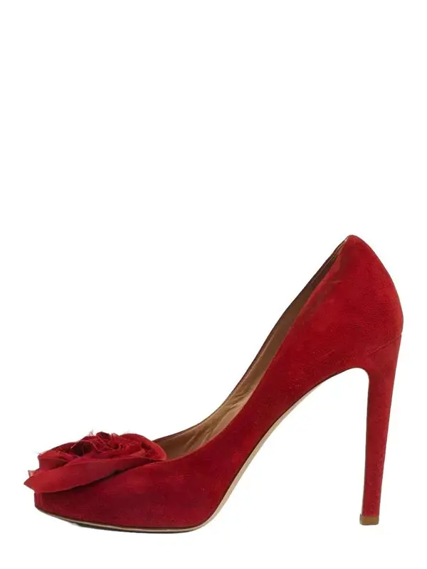 Valentino Garavani Suede Rose Appliqué Peep Toe Pumps - Red