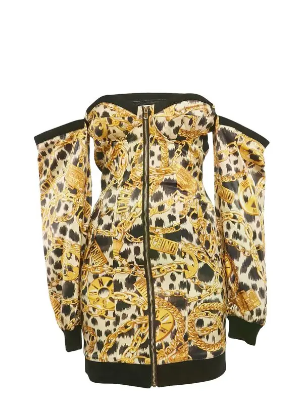Moschino X H&m Chain-print Off-shoulder Mini Dress - Gold