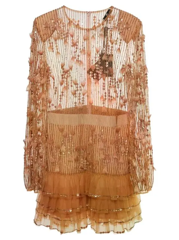 Elisabetta Franchi Embroidered Tulle Dress - Neutrals
