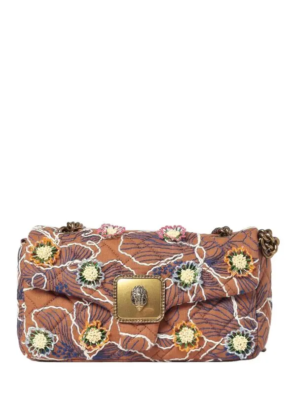 Kurt Geiger Pimlico Quilted Shoulder Bag With Floral Embroidery And Beads - Brown