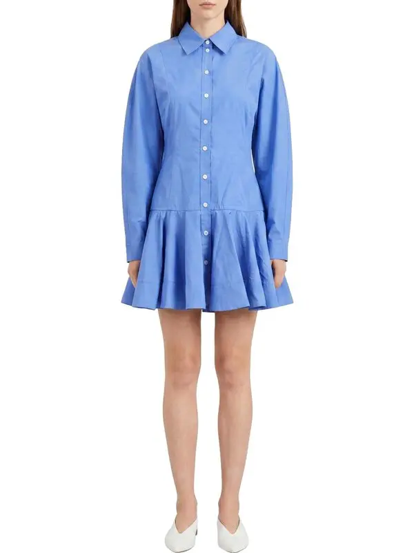 GANNI Organic Cotton Mini Shirt Dress With Long Sleeves - Marine
