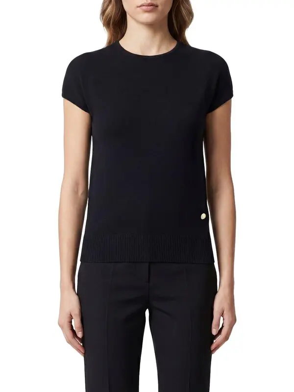 Balmain Crewneck Wool-blend Knit Top With Short Sleeves - Black