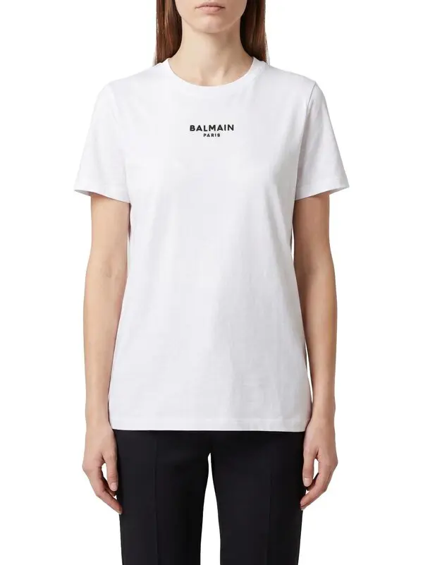 Balmain Slim Fit Contrasting Logo Cotton T-shirt - White