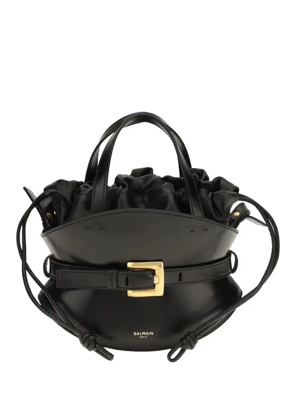 Balmain Shuffle Leather Hourglass Handbag With Drawstring Closure - Black
