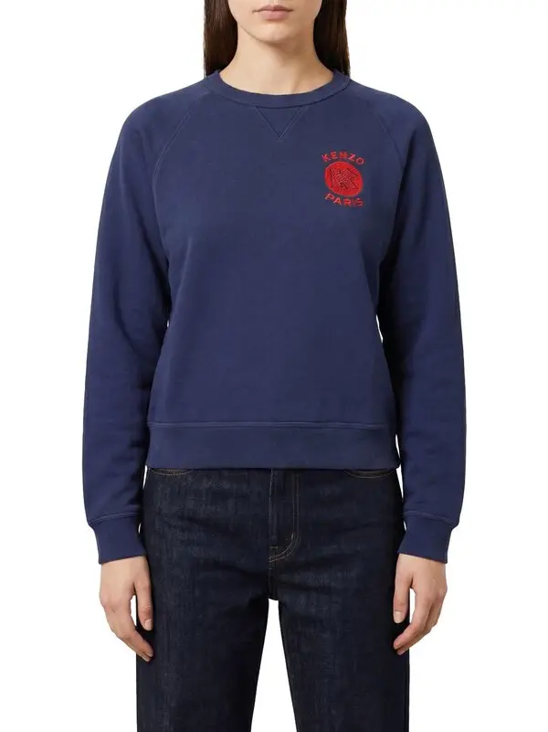 Kenzo Crewneck Cotton Sweatshirt With Contrast Logo - Blue