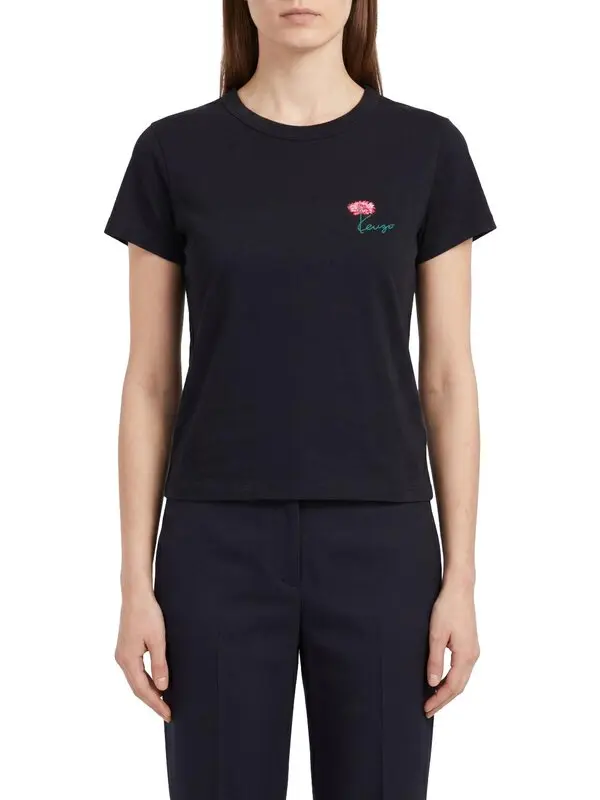 Kenzo Slim Fit Contrasting Logo Cotton T-shirt - Black