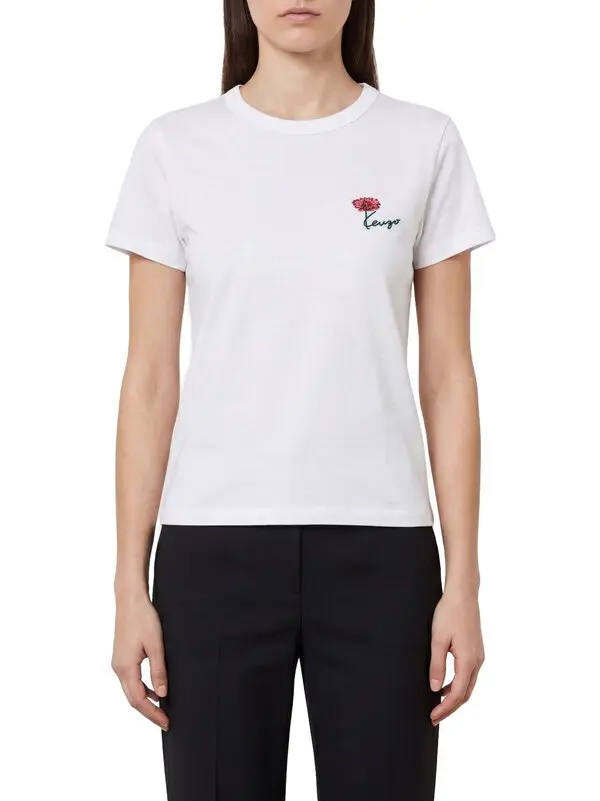 Kenzo Slim Fit Contrasting Logo Cotton T-shirt - White