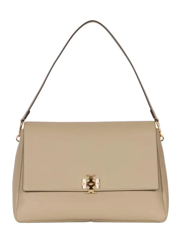 Tory Burch Charlie Large Smooth Leather Shoulder Bag - Grey