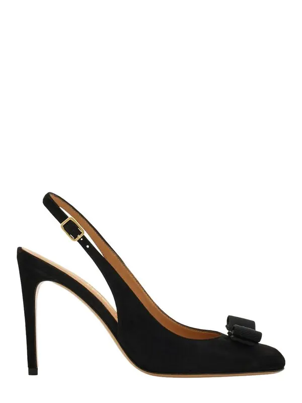 FERRAGAMO Vara Suede Slingback Pumps With Bow Detailing And High Heel - Black