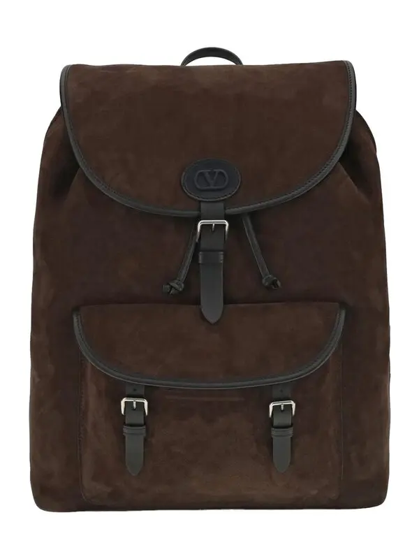 Valentino Garavani Antibes Suede Calfskin Backpack With Vlogo Signature - Dark
