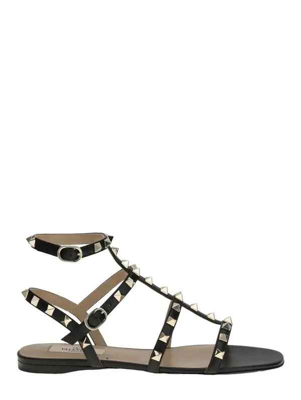 Valentino Garavani Rockstud Calfskin Leather Low-heeled Sandals - Black