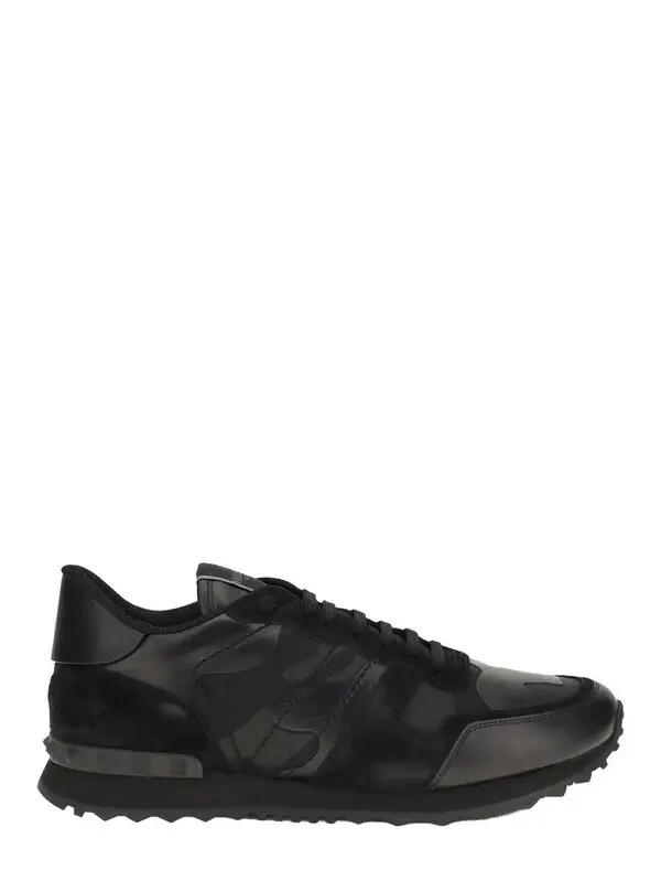 Valentino Garavani Rockrunner Camouflage Leather And Suede Sneakers - Black