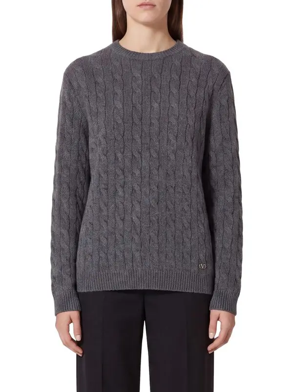 Valentino Garavani Slim Fit Crewneck Jumper In Pure Virgin Wool - Grey